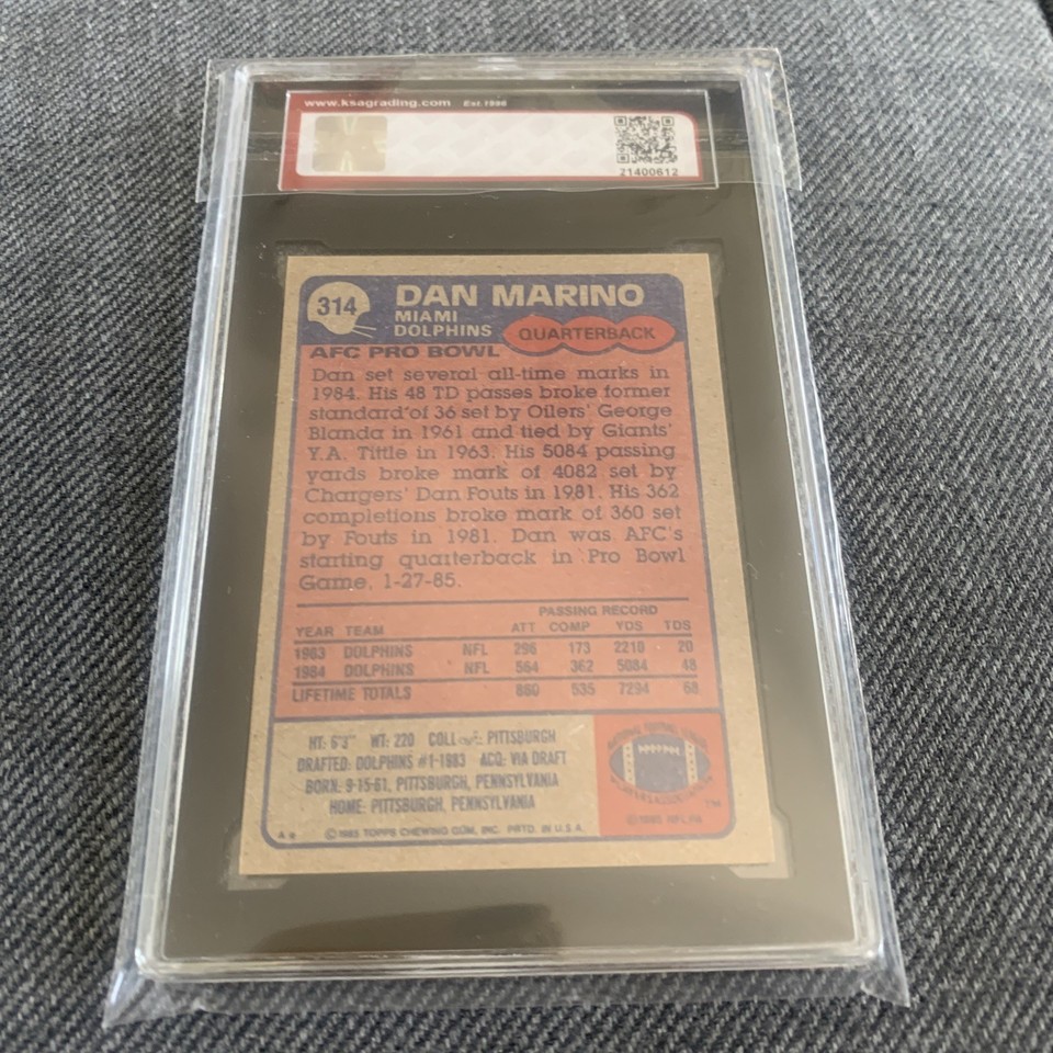 Vintage Football Card 1985 Topps No.314 Dan Marino Graded KSA 7.5 NM ...