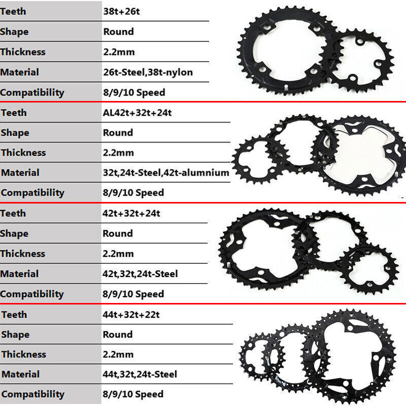 Bicycle Crankset 170mm 22-44T Double/Triple Speed Bike Chainring Set ...