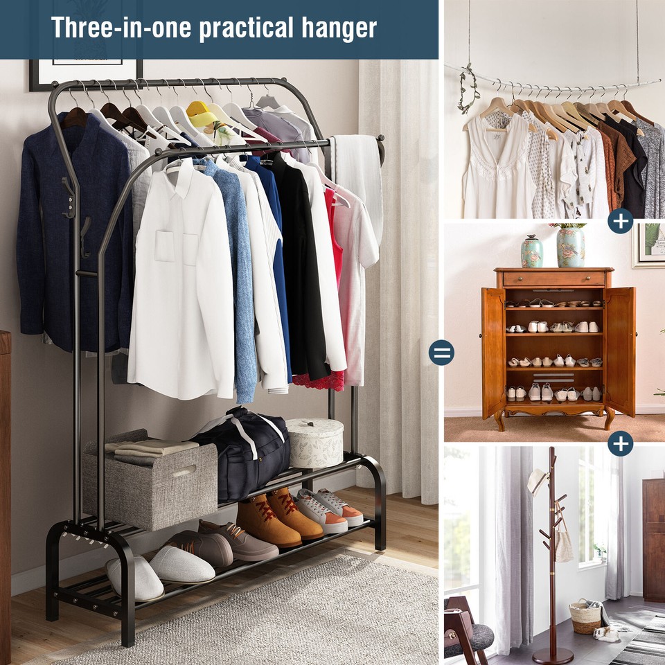 2 Layer Clothes Rack Heavy Duty Clothing Garment Rack Double Hanging ...