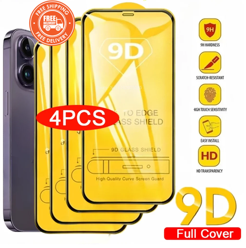 4-Pack 9D Full Coverage Tempered Glass Screen Protectors for iPhone | eBay