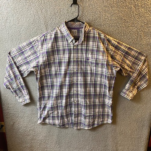 cinch mens large purple green plaid long sleeve button sown shirt w ...