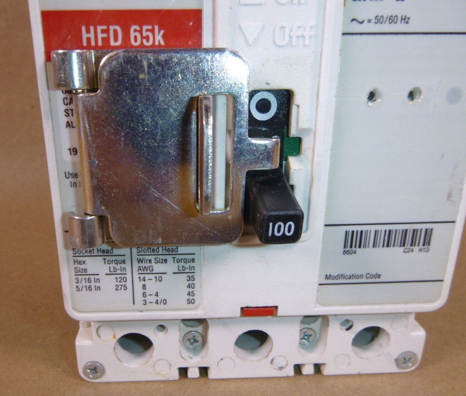 Eaton HFD3100 100 Amps 3-Pole 600 VAC 250 VDC Circuit Breaker W ...