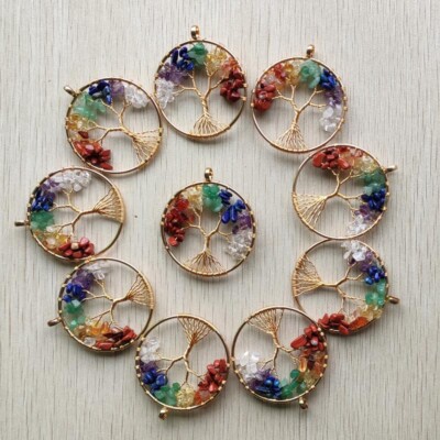 Wholesale 10pcs/lot natural stone 7 colors gold color tree of life ...