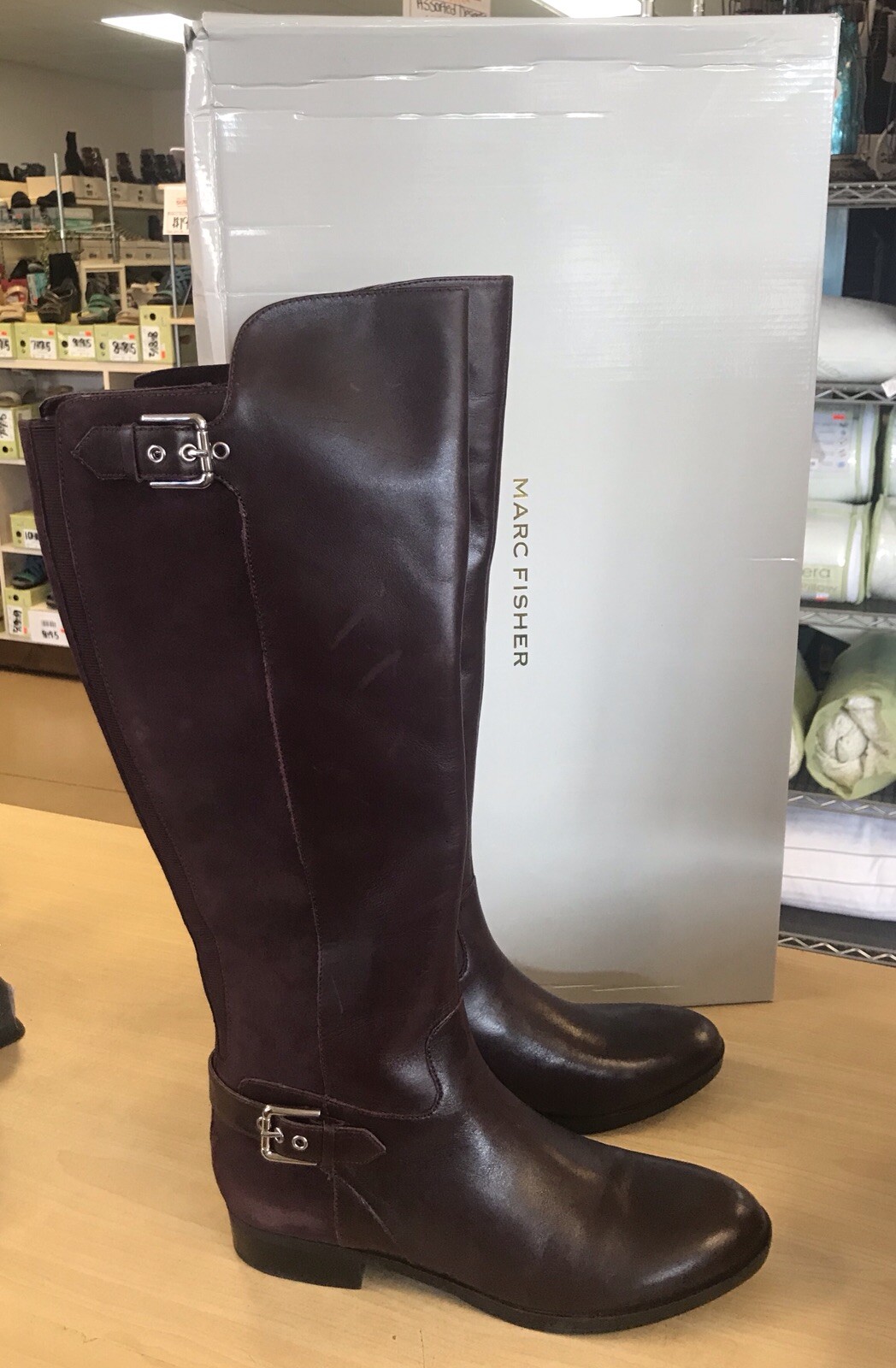 Marc Fisher Damsel Burgundy Medium Calf Tall Shaft Leather Boots - 10 ...