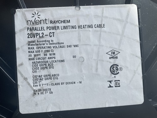 Raychem 20VPL2-CT Parallel Power Limiting Heat Trace Cable 20 W/Ft 240V ...