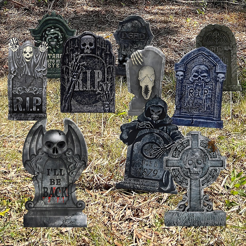 Large Halloween Foam Tombstones w/ Stakes RIP Scary Cemetery Decor ...
