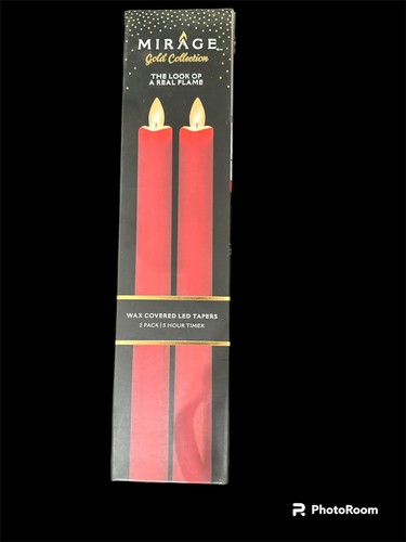 Mirage RED LED Flameless Taper Candles Wax Covered 9" 2 PACK Battery ...
