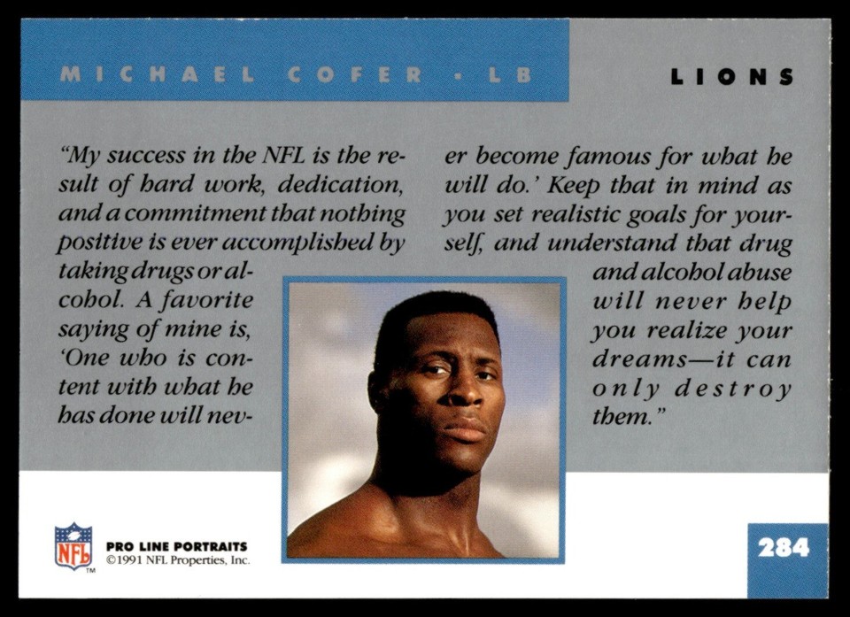 1991 Pro Line Portraits #284 Michael Cofer Detroit Lions | eBay