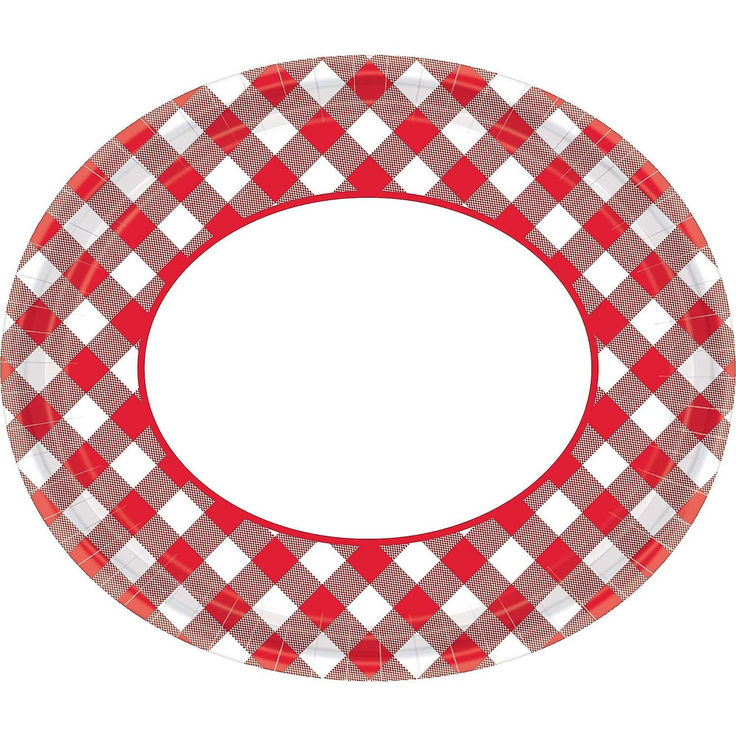 Picnic Gingham Red White Check BBQ Cookout Theme Party 12" Oval Banquet ...