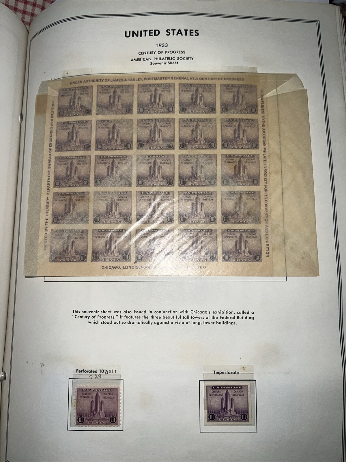 SCOTT NATIONAL STAMP ALBUM PAGE, 1933 CENTURY OF PROGRESS STAMPS | eBay