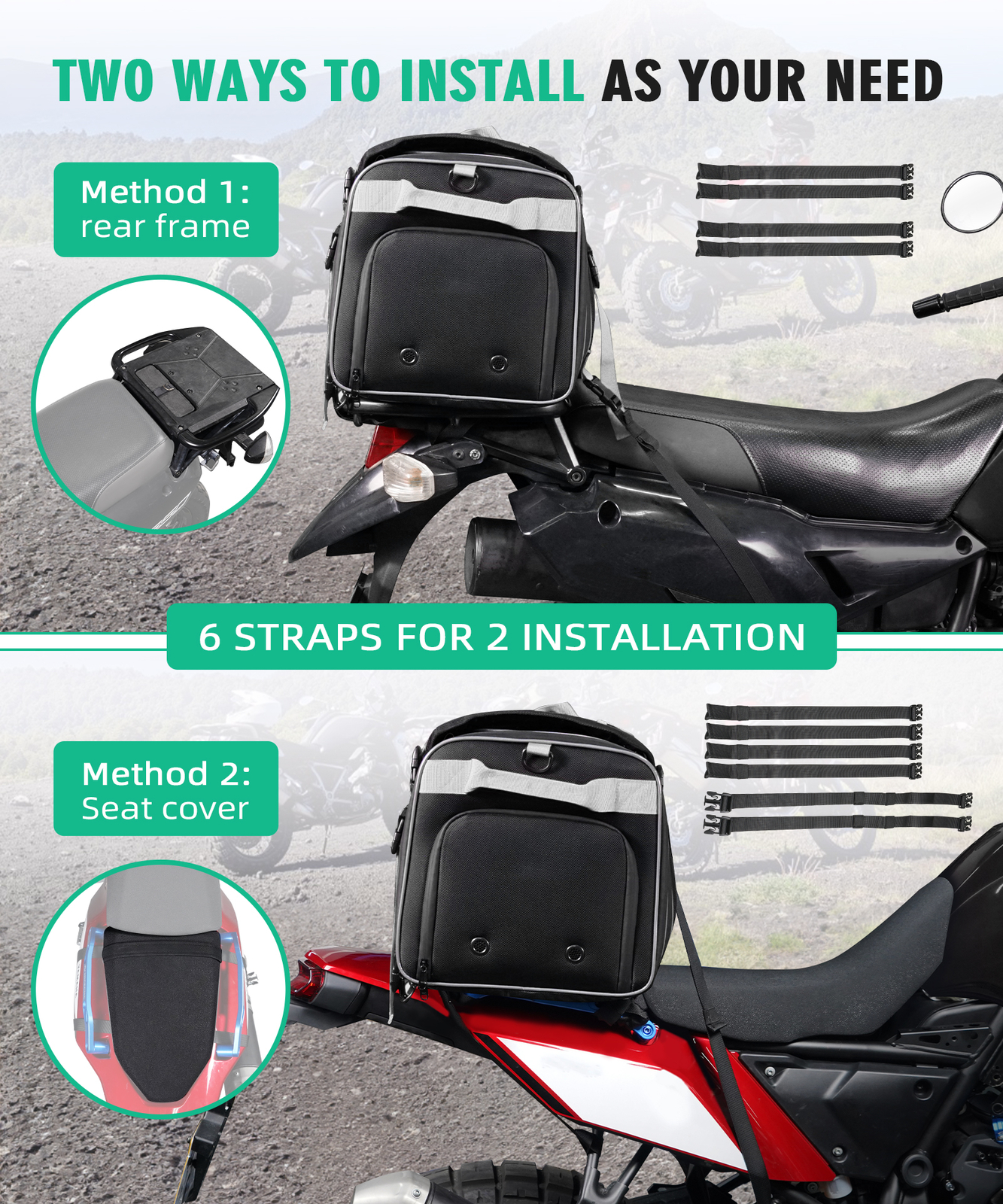 Motorcycle Tail Bag 53L Expandable Travel Luggage Rack Bag ...