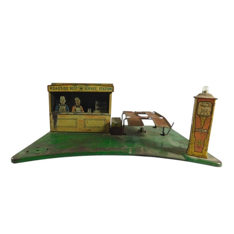 72/1379 Vintage 1935 Marx Roadside Rest Service Station Tin Toy | eBay