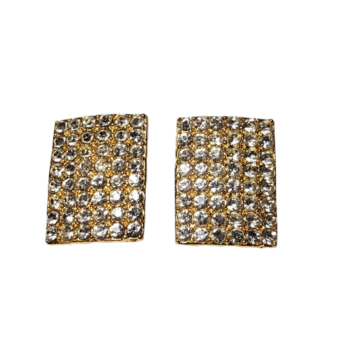 VTG Stud Rhinestone Rectangle Cluster Clip-On Earrings Statement Faux Diamonds | eBay