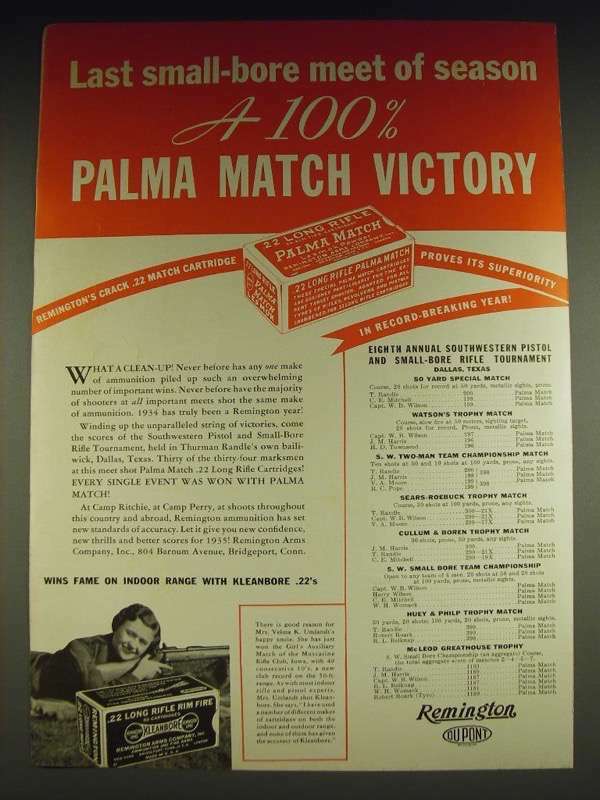 1934 Remington Palma Match Ammunition Ad - Velma K. Umlandt | eBay