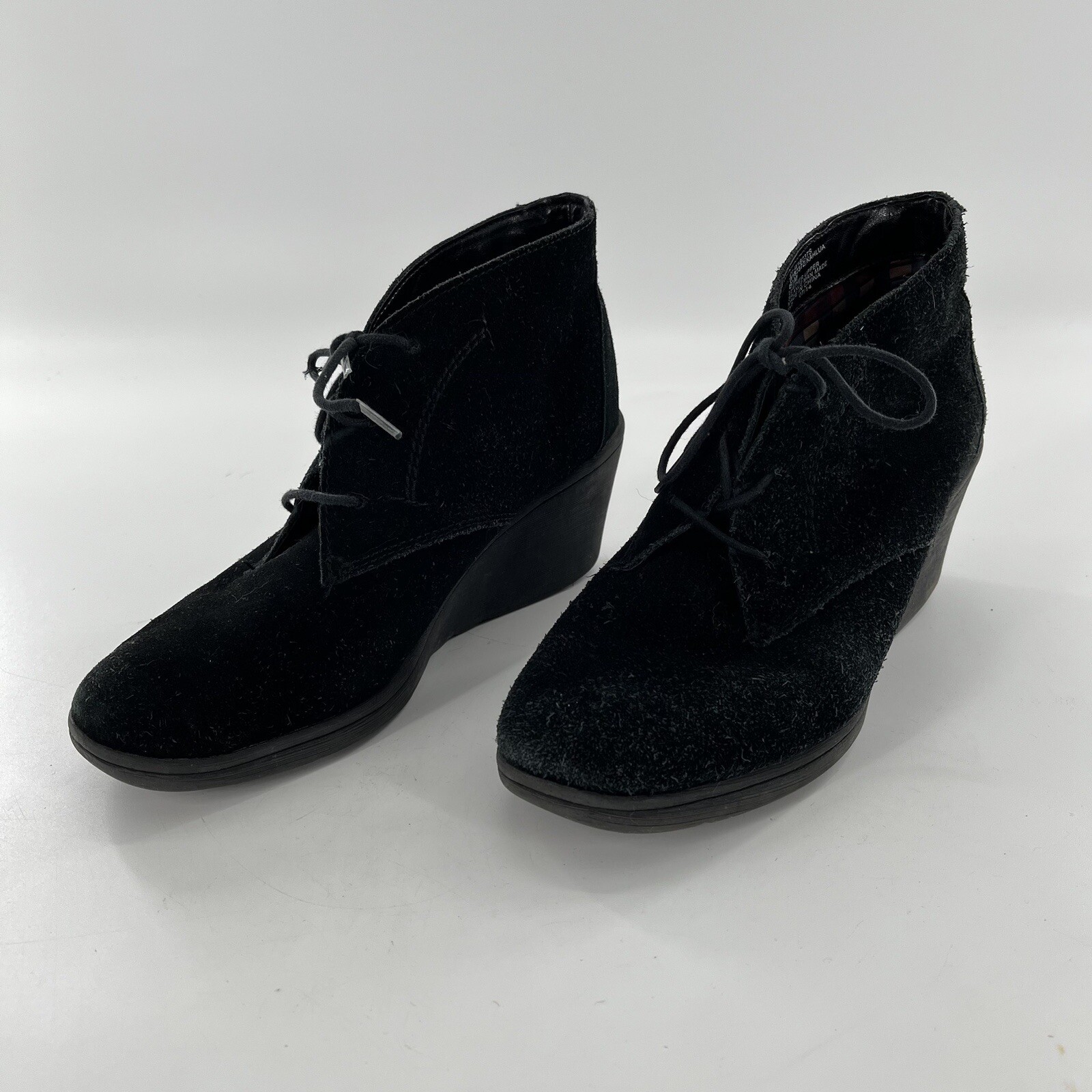 White Mountain Womens Ankle Boots Wedge Suede Leather 8.5 Black Lace Up ...