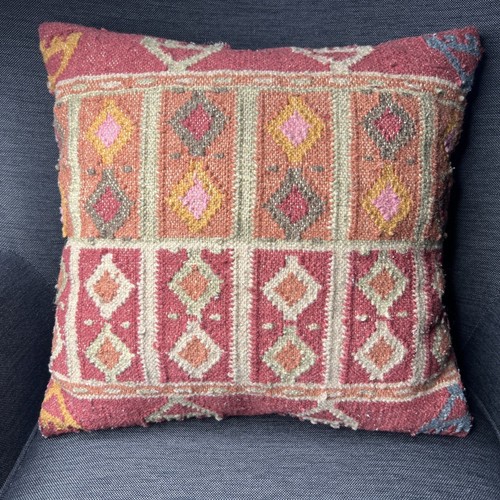 Grandin Road Kilim Wool Blend Square Throw Pillow 18x18 5 Earth Tones ...