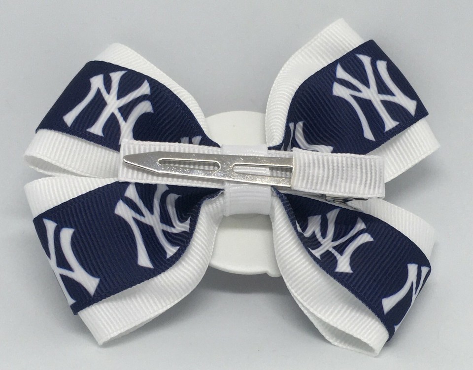 Girls Hair Bow 4" Wide NY Yankees Big Yankees Logo Barrette, Clip or ...