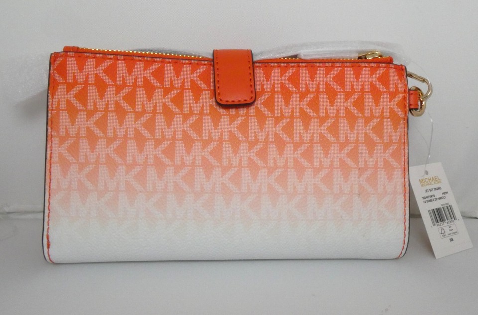 Michael Kors Jet Set Large Ombre Logo Poppy /Orange Wallet Wristlet NWT ...