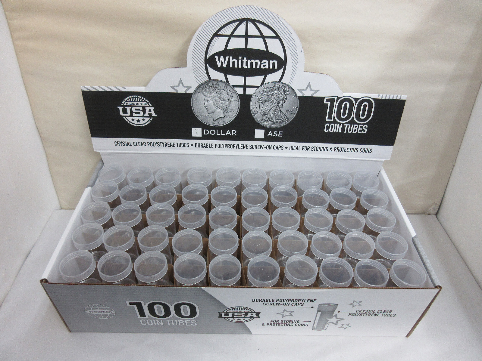 Case of 400 Whitman Round Coin Tubes Large Dollars Morgan Peace ...