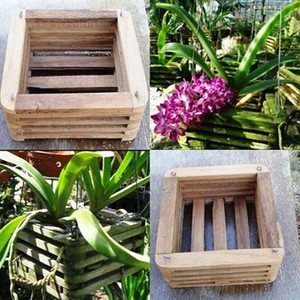 7 inch Square Teak Orchid Basket/Vanda Pot Wooden Wood Baskets Slat ...
