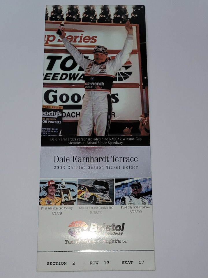 Dale Earnhardt Unused Bristol Nascar Racing Race Ticket 2003 Charter ...