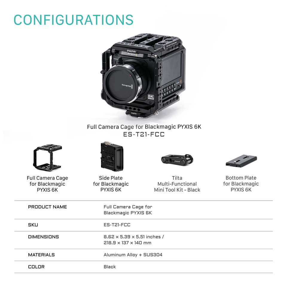 Tilta Full Camera Cage Jaula de cámara completa Para Blackmagic PYXIS ...