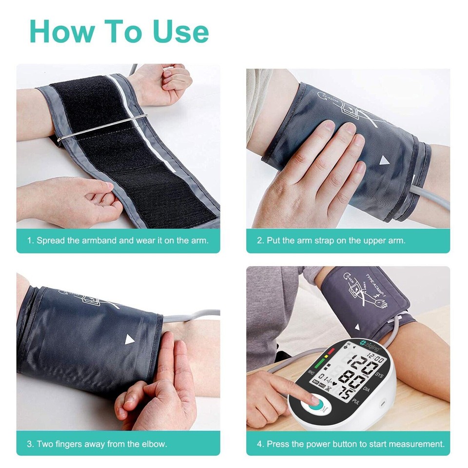 Upper Arm Blood Pressure Monitor Digital BP Cuff Machine Pulse Meter ...