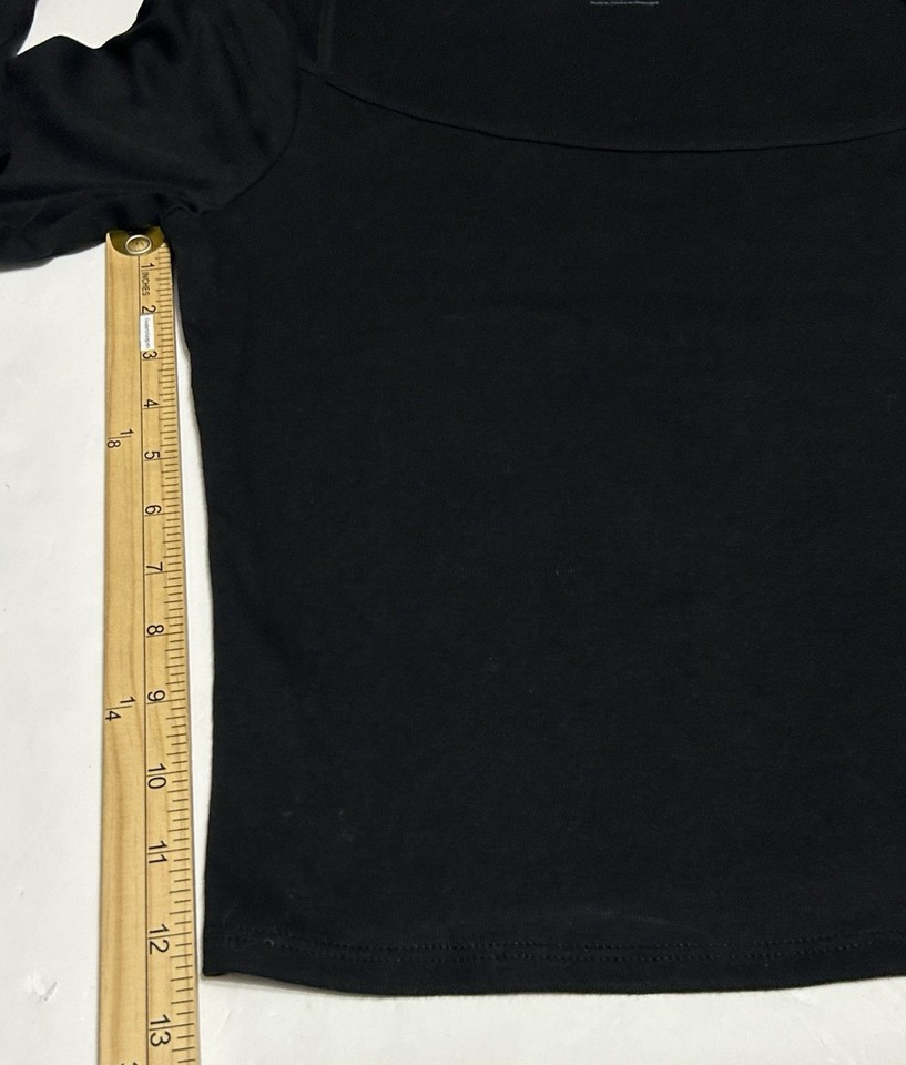 NEW Women's Black Square Neck Long Sleeve Slim Fit Stretch Ribbed Basic ...