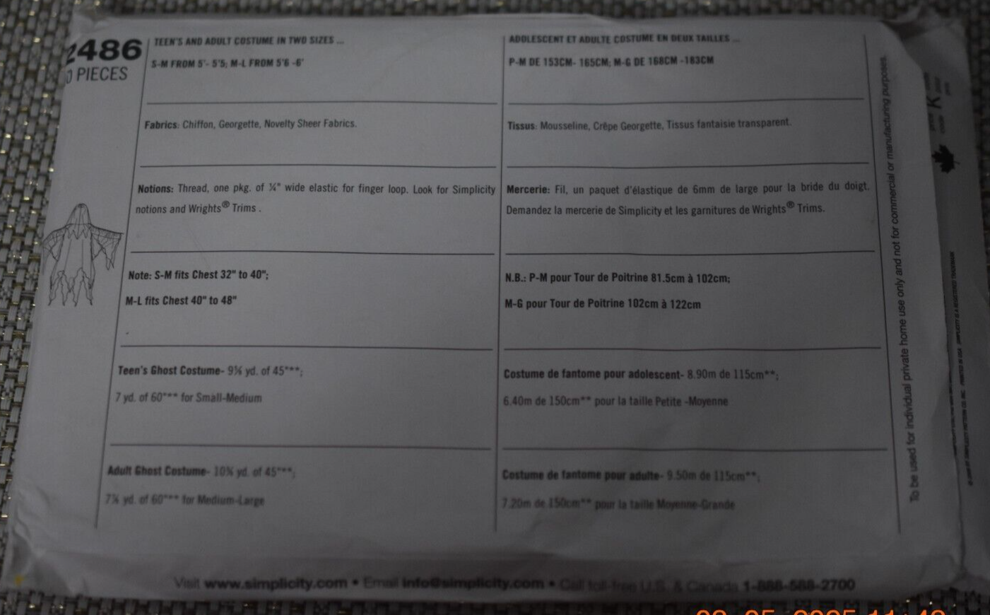 Simplicity 2486 Unisex Ghost Costume Sewing Pattern Uncut for sale ...