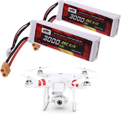 2Pcs 11.1V 3000mAh LiPo Battery for DJI Phantom FC40 F450 F550 Drone ...