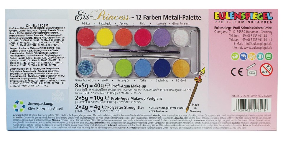 Eulenspiegel 212219 - Tavolozza in metallo Ice Princess, 10 colori da 3 ...