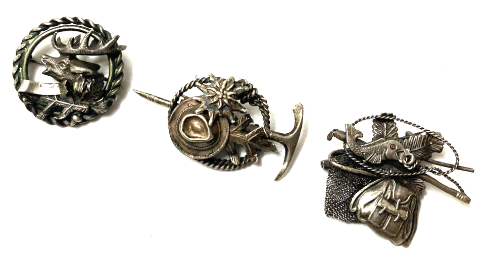 Vintage Austria German Silver "Elk+Trout+Hiking” Hunting Hat Pins ...
