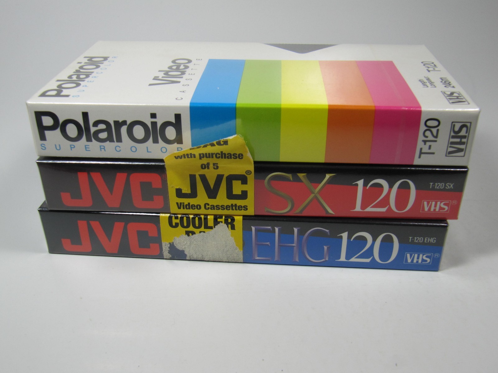 VHS 3 Tape Lot: Polaroid T-120 Video Cassette, JVC 120 SX, and JVC 120 ...