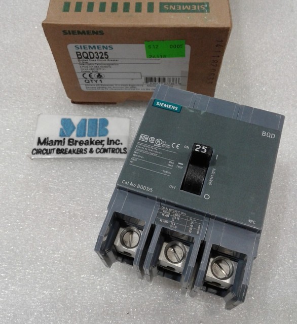 Siemens BQD325 25-Amp, Three-Pole 480Y/277V AC 14KAIC Bolt in Breaker ...