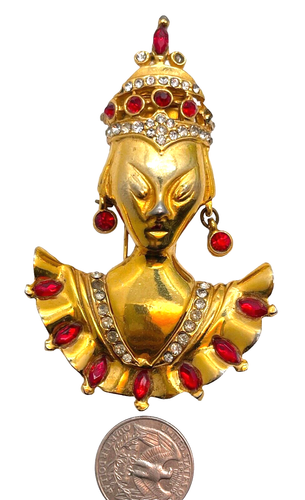 Signed Reinad Large Figural Asian Princess Rhinestone Inset Fur Pin ...