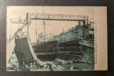 Mint Vintage Hamilton Bermuda HMS Psyche in Dock Real Picture Postcard ...