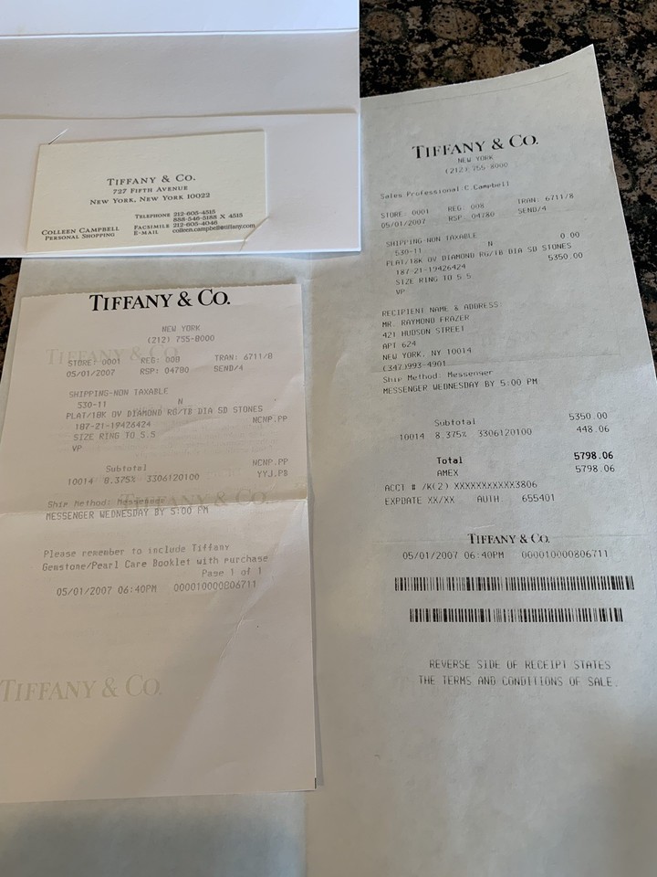 Tiffany & Co PT950 Platinum 18K Gold Emerald Diamond Ring Receipt Box ...
