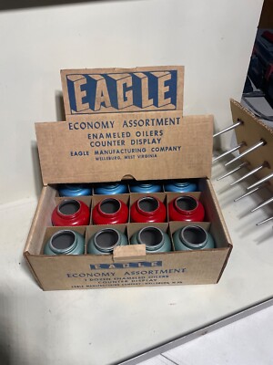 RARE DISPLAY 12 NOS Eagle Oil Can Oiler Cans Gas Station Oil Can ...