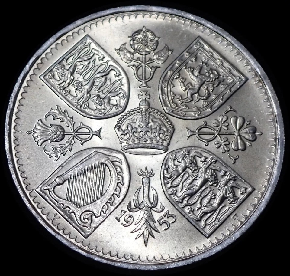 1953 FIVE SHILLINGS ELIZABETH II DEI GRATIA BRITT OMN REGINA FIDEI ...