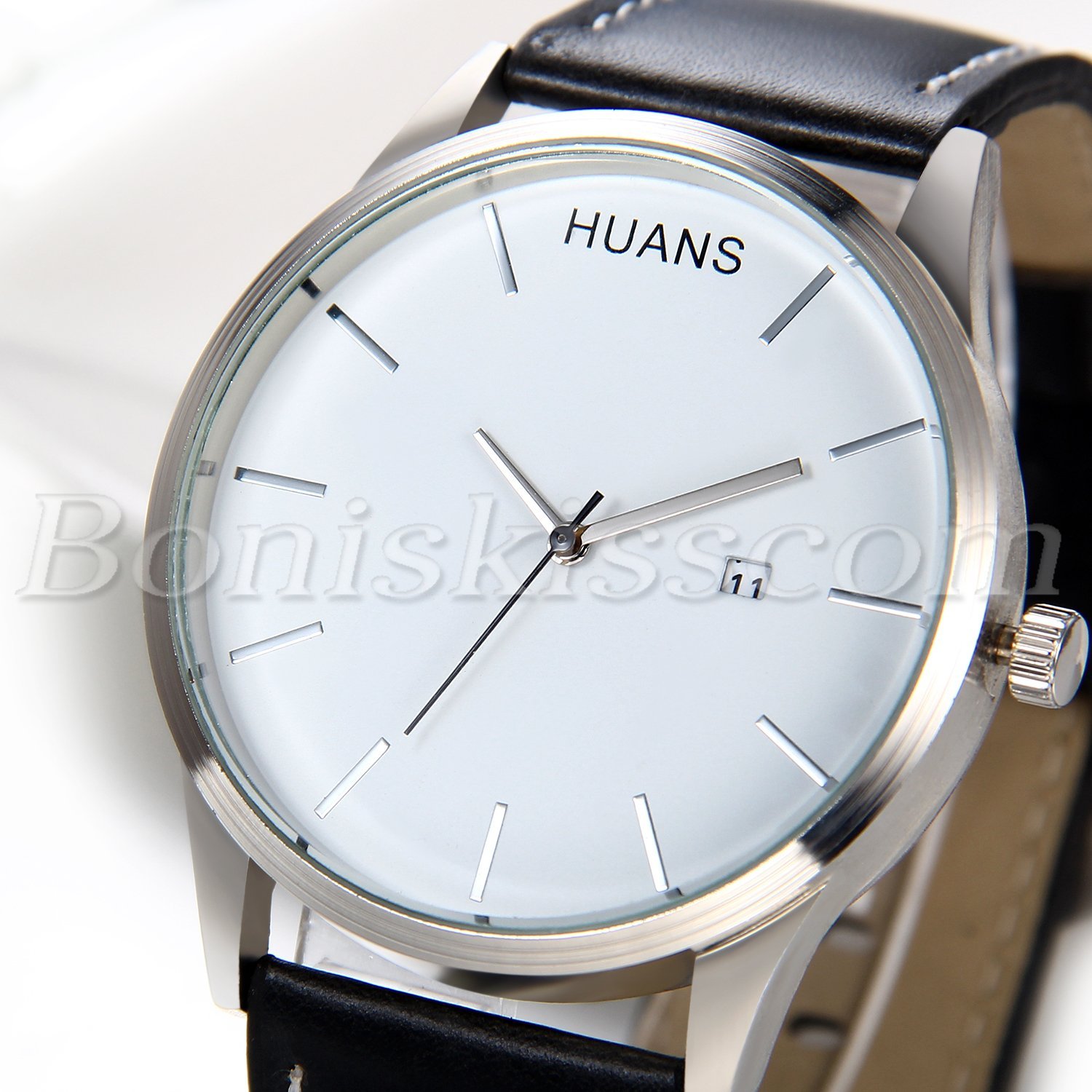 Men's Simple Casual Big Scale Dial Leather Strap Date Quartz Wrist ...