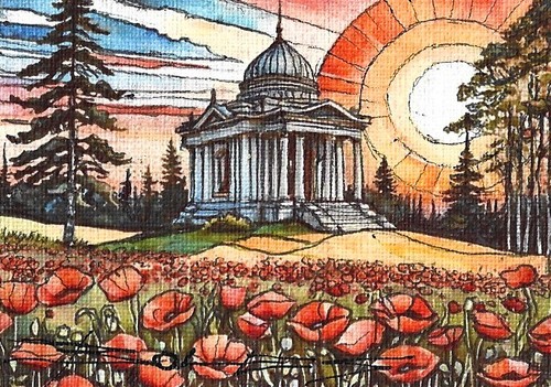 ORIGINAL Hand Painted Pen and Watercolor Art (ACEO) Field of Poppies ...