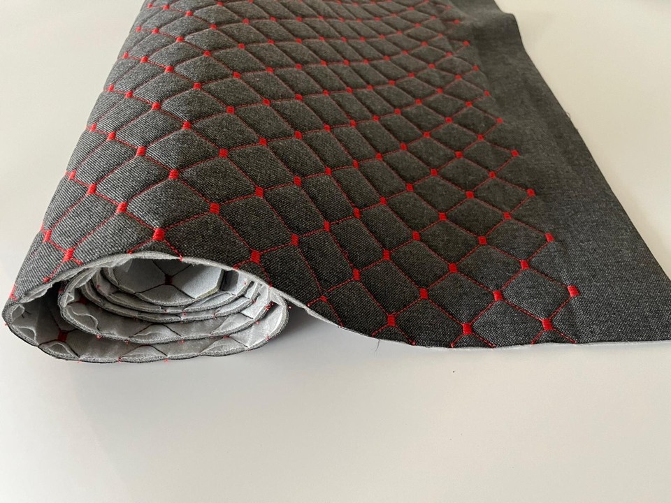 GRAY/RED Diamond Stitch Embossed Fabric Lining Car Upholstery ...