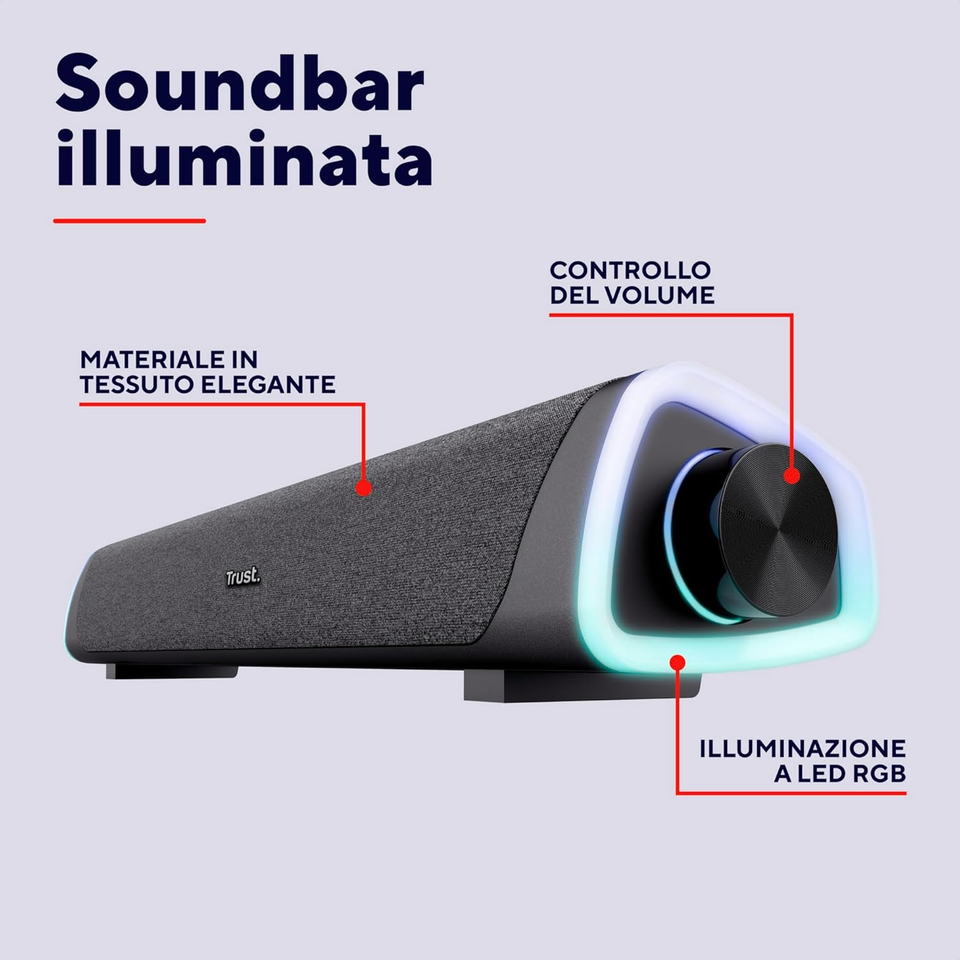 Liro Soundbar PC 12W, Stereo Speaker Con Illuminazione LED RGB, Sound ...