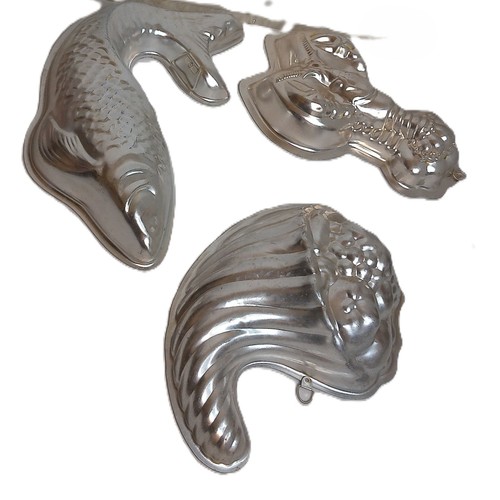 Vintage MCM 1960s Aluminum Cake Jello Molds Lobster Fish Cornucopia SET ...