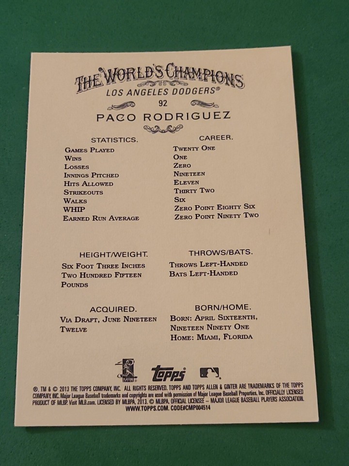 2013 Paco Rodriguez Topps Allen & Ginter's #92 Rookie | eBay