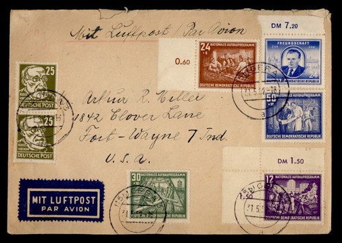 DR WHO 1952 GERMANY DDR PLATE # GERA AIRMAIL TO USA k68964 | eBay