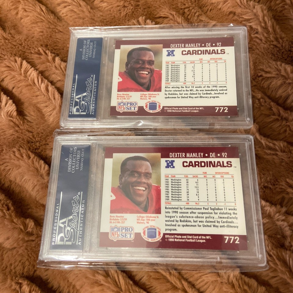 1990 Pro Set Dexter Manley #772 Mentions Substance Abuse & No Mention ...
