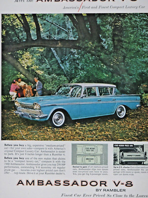 1960 Rambler Ambassador Vintage 4 door Blue Sedan Original Print Ad-8.5 ...
