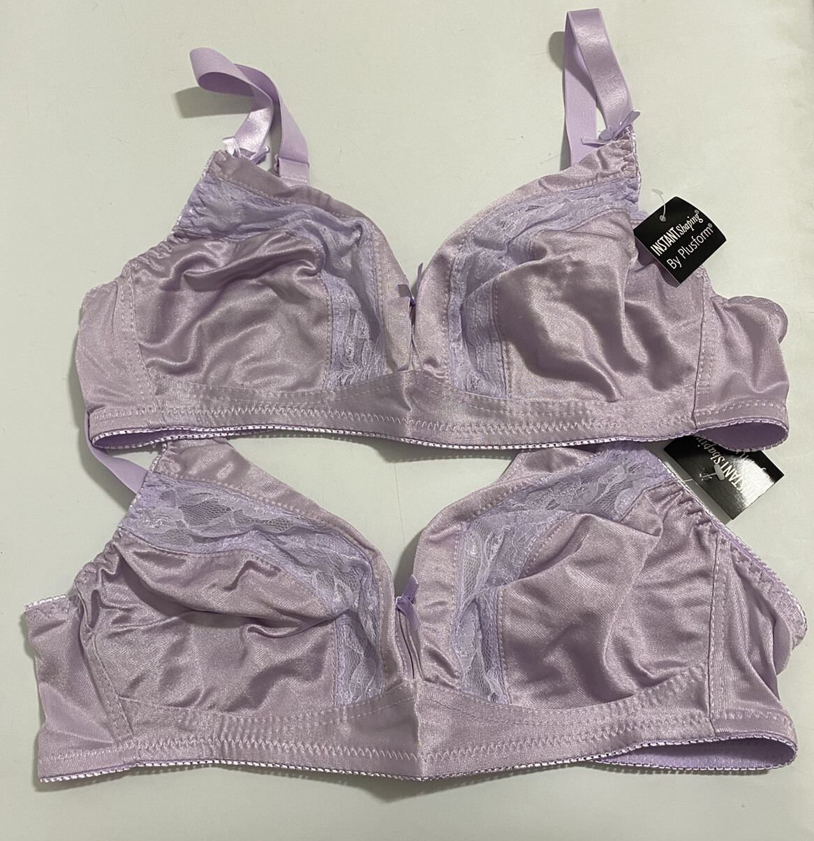 NOS Vintage Plusform Lavender Bras 40B Satin Unlined Lace Sheer Shape ...