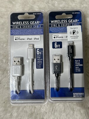 Wireless Gear Charge/sinc Cables For iPhone. 6ft Black And White Set Of ...